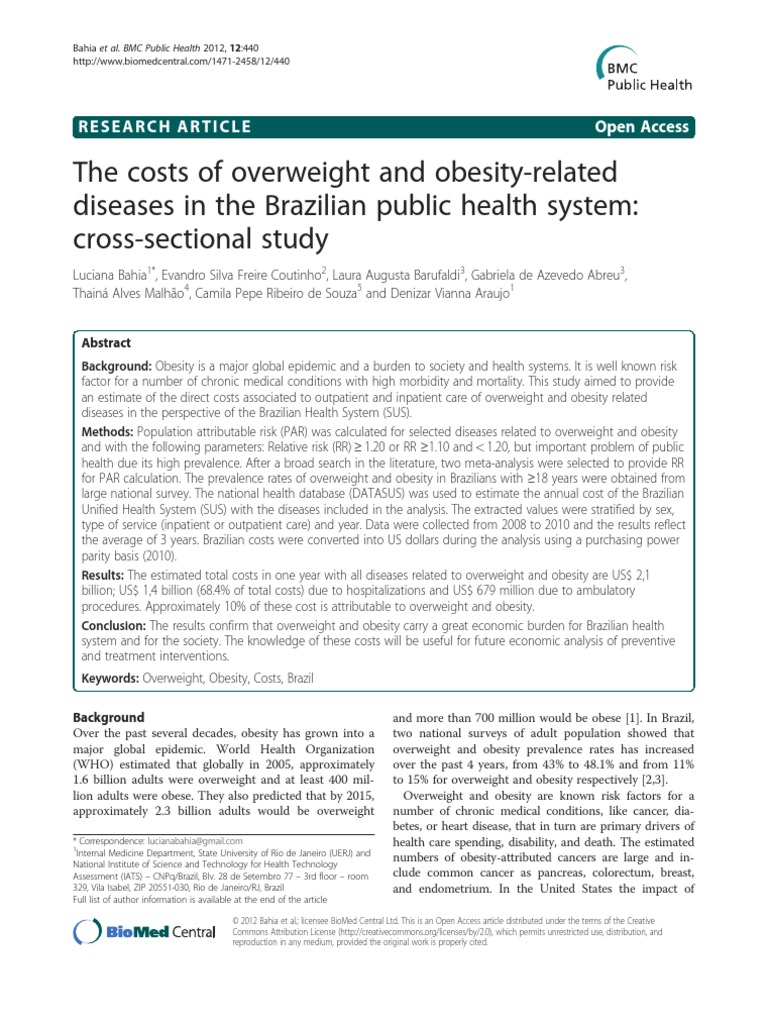 The Costs of Overweight and Obesity-Related Diseases in The Brazilian ...