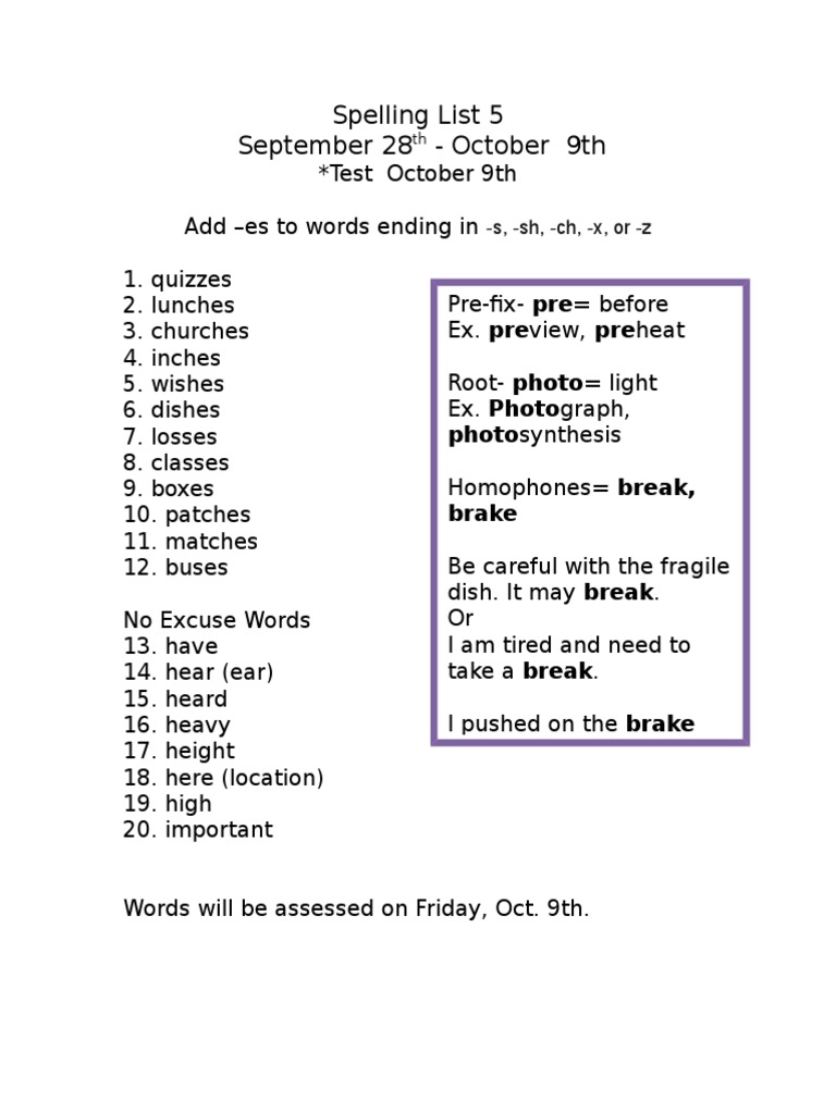 Spelling Week 5 6 Updated | PDF