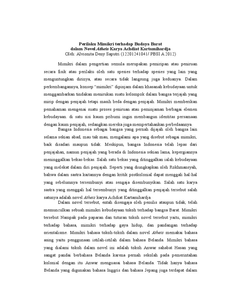 Kritik Novel Atheis | PDF | Ilmu Sosial | Klasik