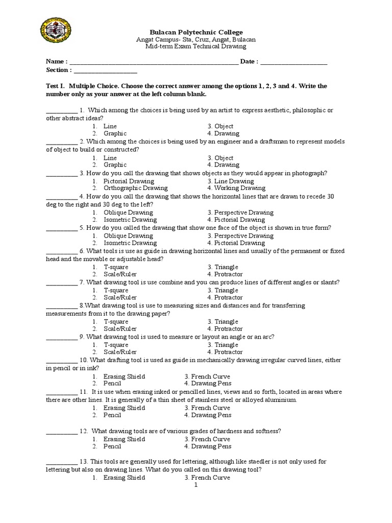 Mid-Term Exam Technical Drawing | PDF | Technical Drawing | Geometry
