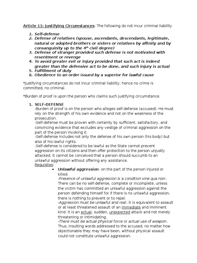 Article 11: Justifying Circumstances Reviewer | PDF | Assault | Self ... Article 11: Justifying Circumstances Reviewer | PDF | Assault | Self ...