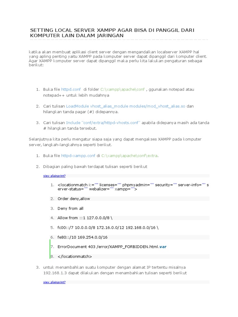 Setting Local Server Xampp Agar Bisa Di Panggil Dari Komputer Lain ...