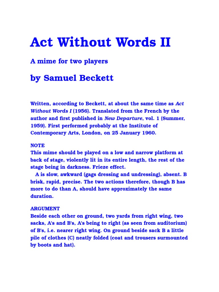 Act Without Words II | PDF | Clothing | Softlines (Retail)