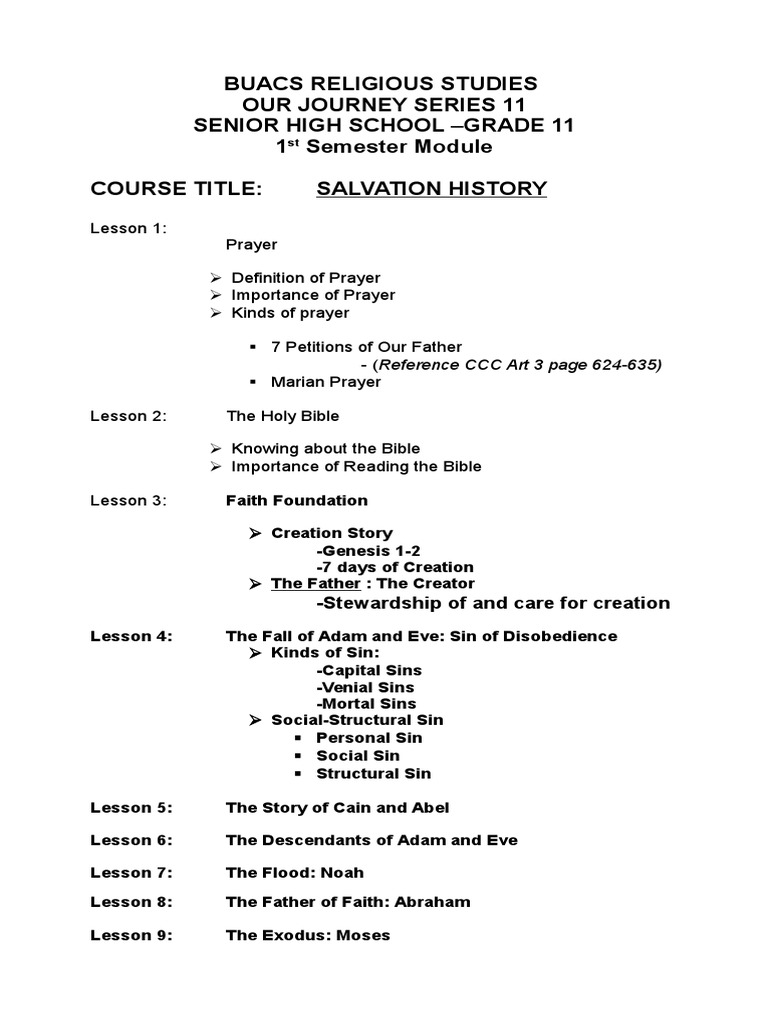 Grade 11 Salvation History Module | PDF | Catholic Church | Jesus