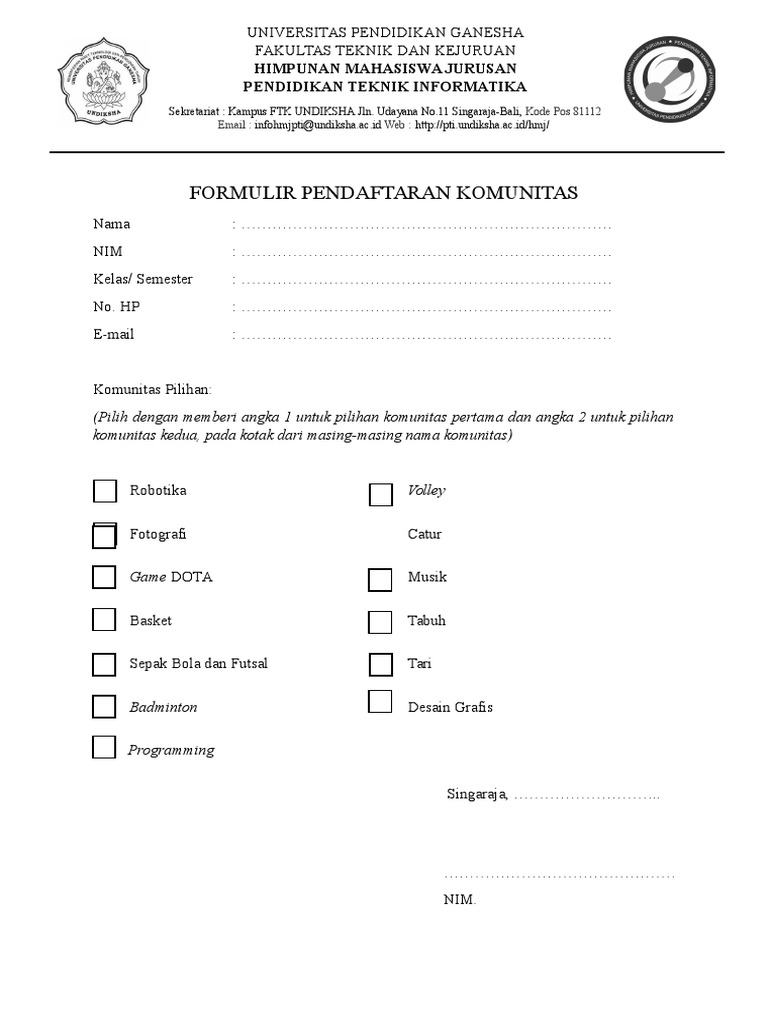 Formulir Pendaftaran Komunitas | PDF