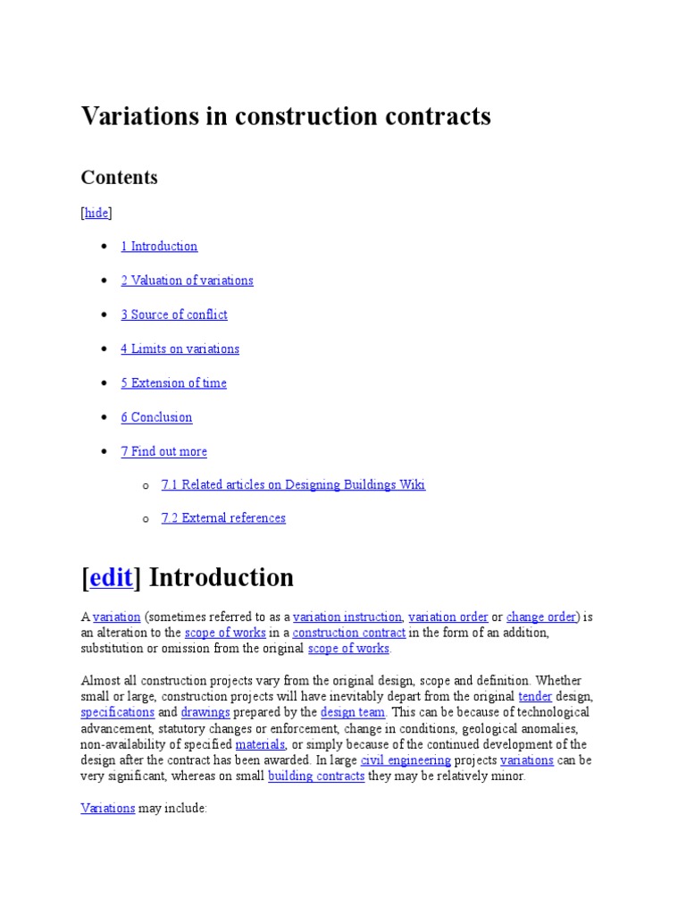 Variations in Construction Contracts | PDF | Real Estate Appraisal ...