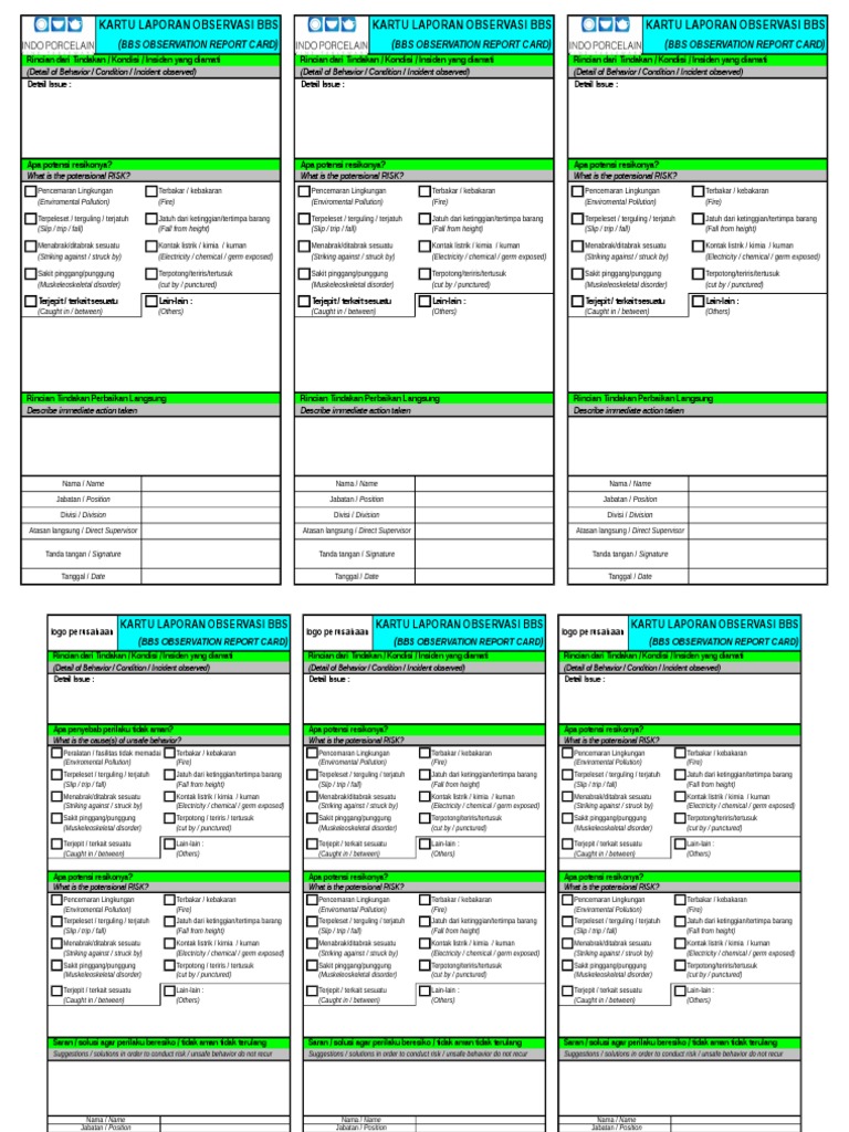 BBS Observation Report Card Template | PDF
