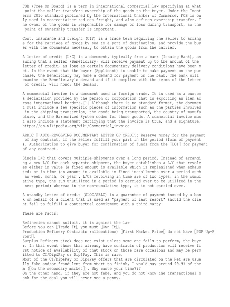 Fuel | Letter Of Credit | Industries