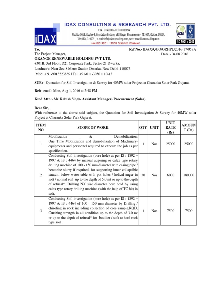 057A_Quotation_SOIL INVESTIGATION_ORANGE_GUJRAT_04.08.16.pdf | Contour ...