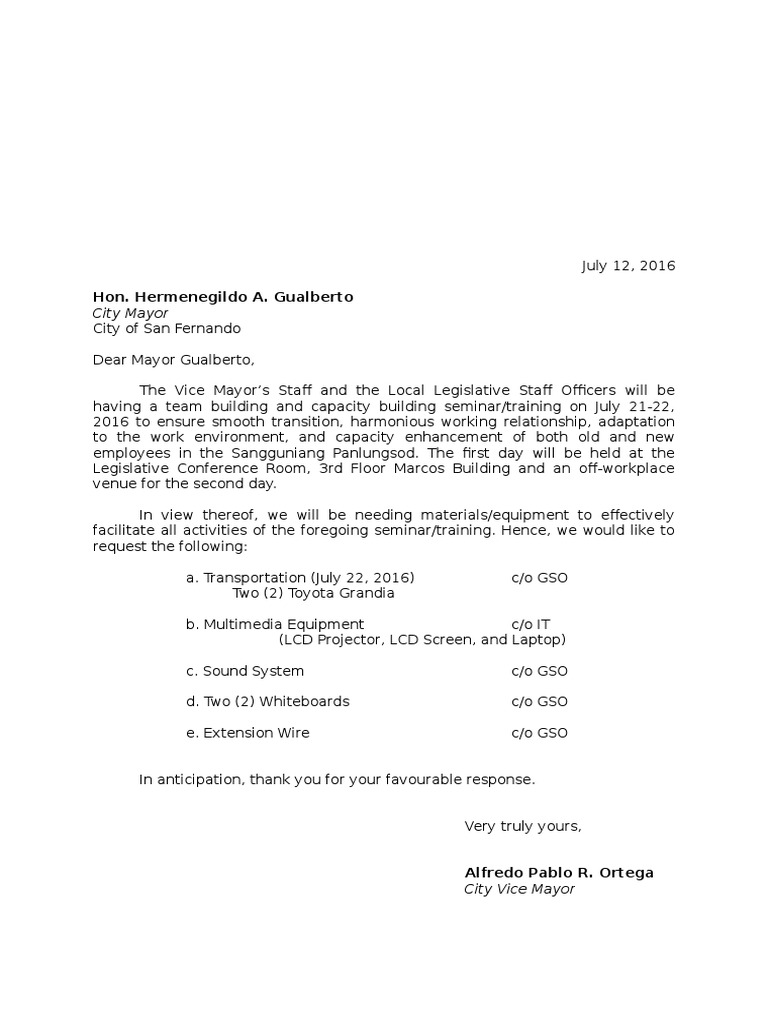 Request Letter - Capacity Building Seminar | PDF