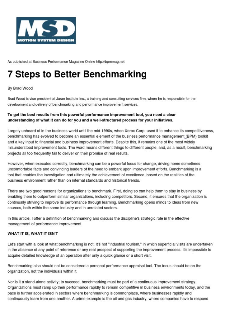 7 Steps To Better Benchmarking | PDF | Goal | Benchmarking