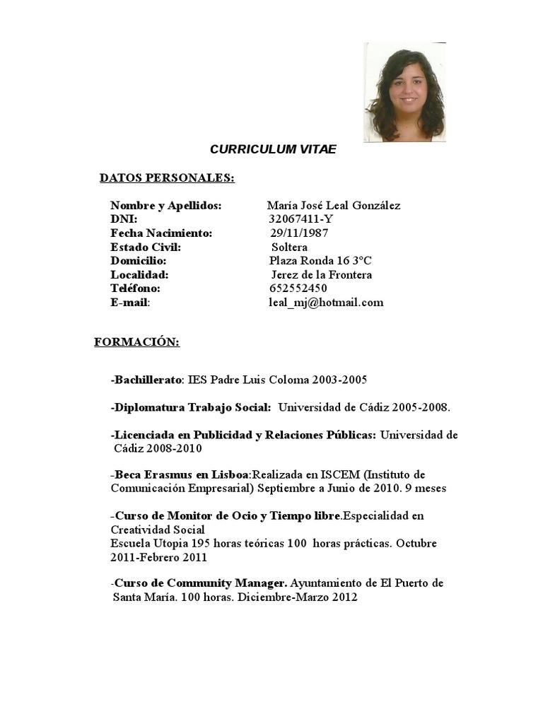 CV de María José Leal en Jerez | PDF