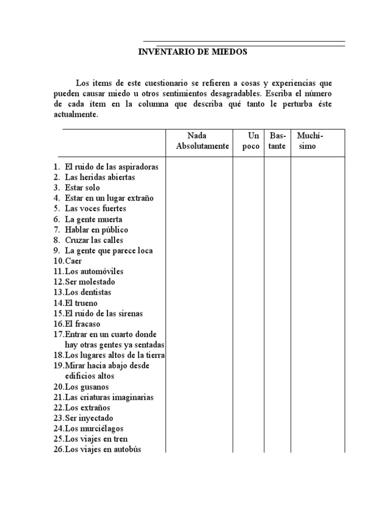 Inventario Miedo | PDF