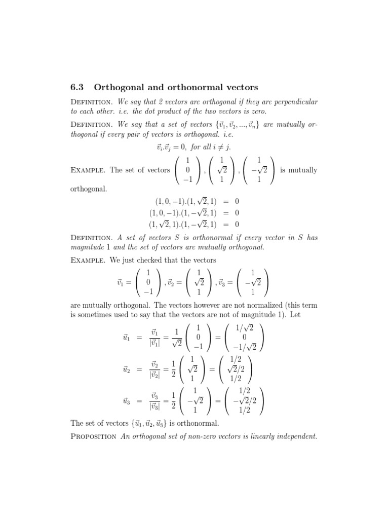 6.3 Orthogonal and Orthonormal Vectors | PDF | Orthogonality | Mathematical Concepts