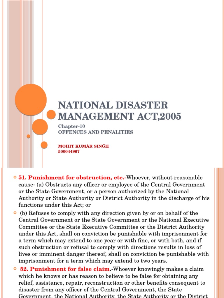 NATIONAL DISASTER MANAGEMENT ACT,2005-MOHIT.pptx | Legal Personality ...