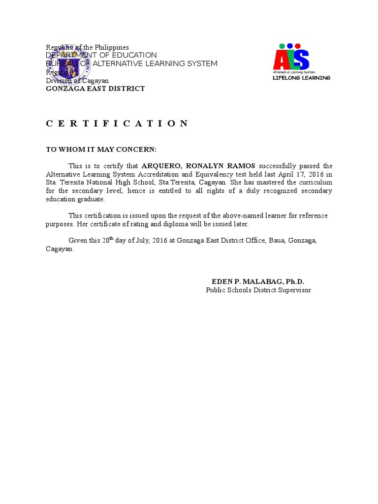 ALS Accreditation Certificates 2016 | PDF | Diploma | Doctor Of Philosophy