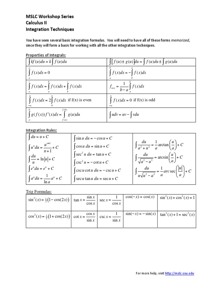 Integration Techniques.pdf | Trigonometric Functions | Sine