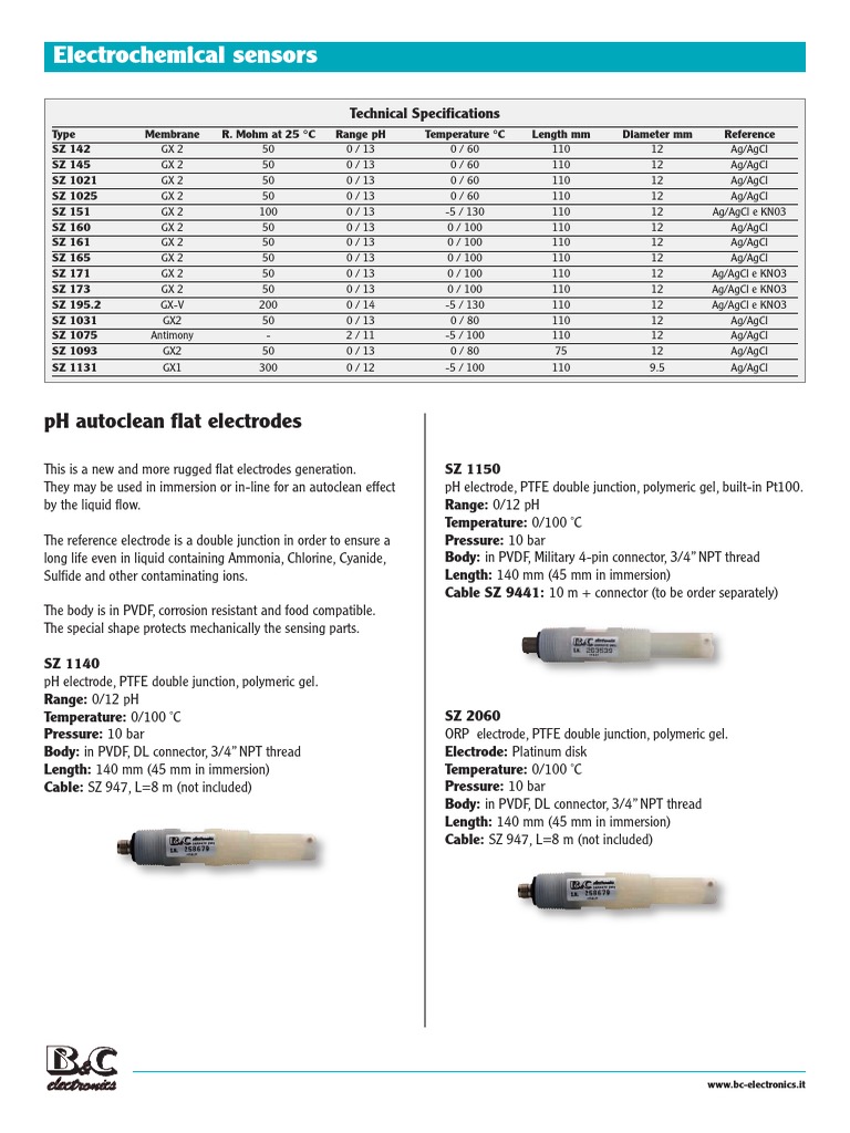 Electrochemical Sensors: PH Autoclean Flat Electrodes | PDF
