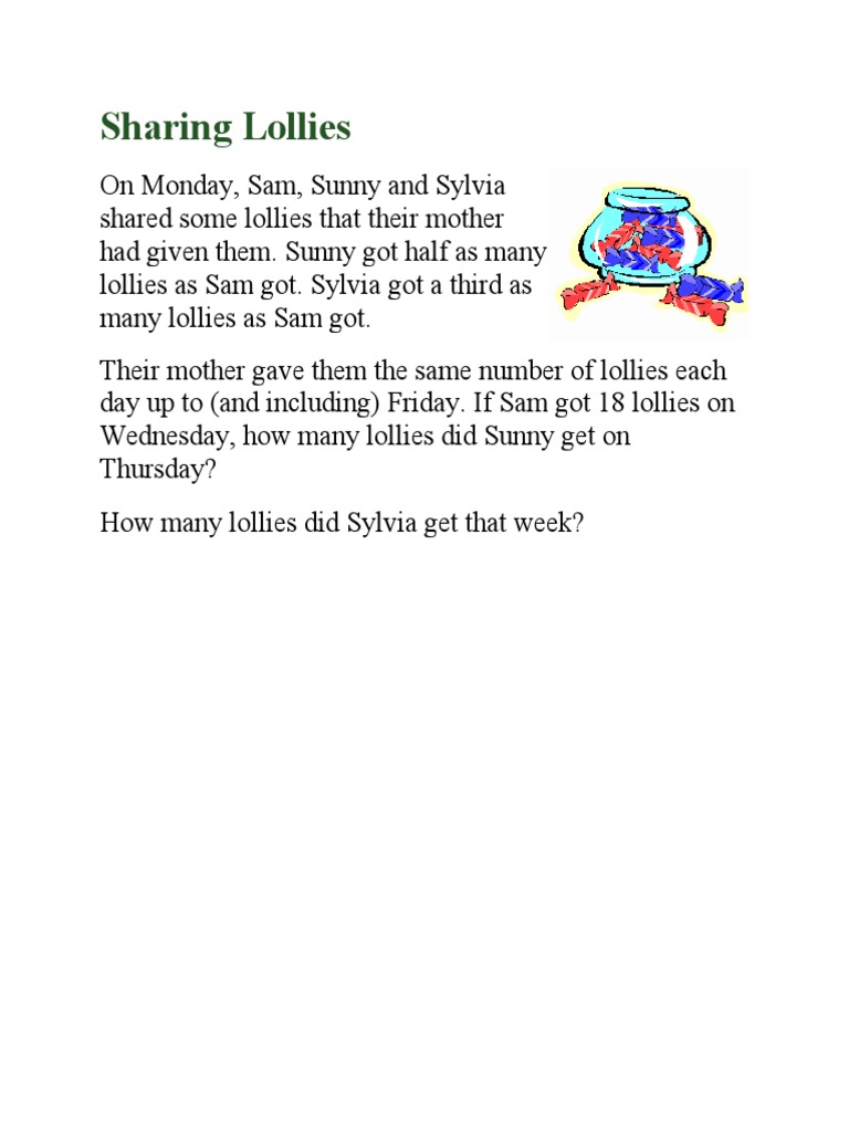 Lollies Sharing Math Problem | PDF | Mystery, Thriller & Crime Fiction