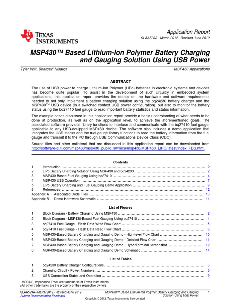 TI - Application Note 1 | PDF | Battery Charger | Usb