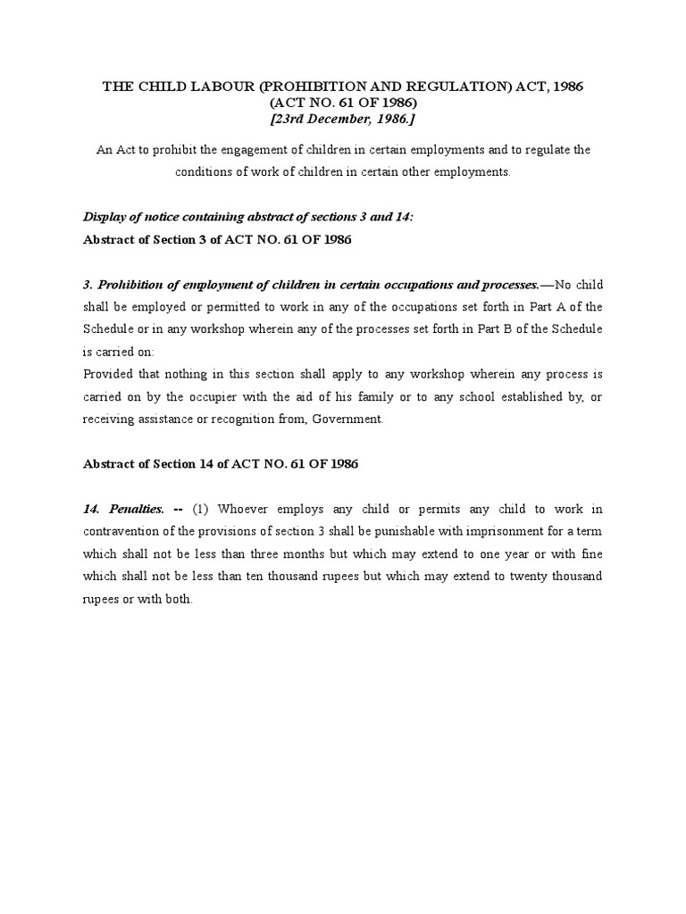 The Child Labour | PDF | Gratuity | Employment