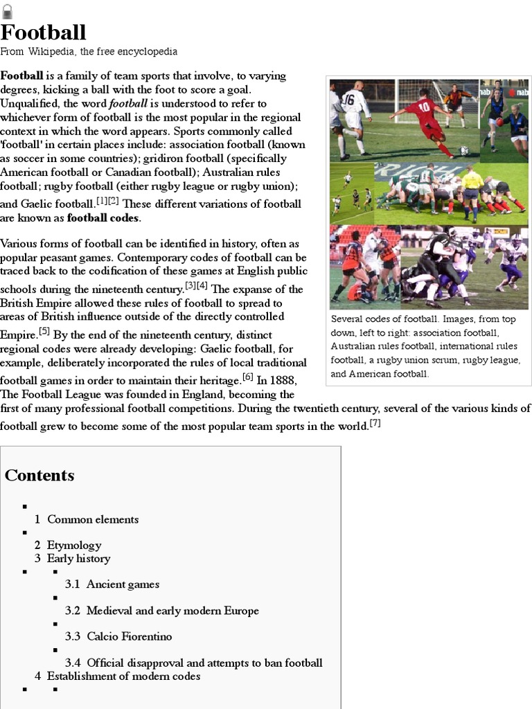 Football: Football Is A Family of Team Sports That Involve, To Varying ...
