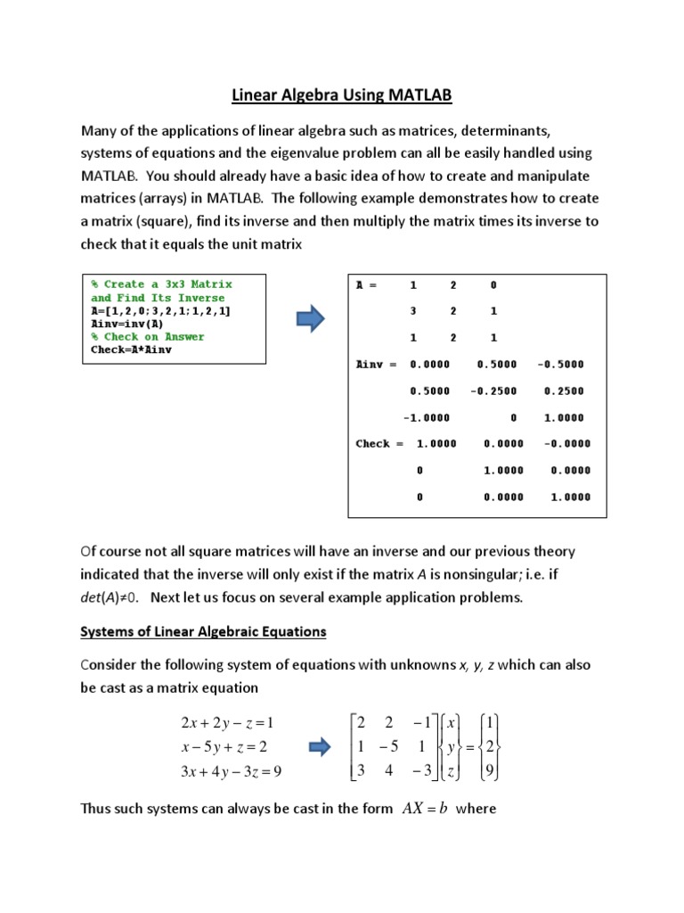 Linear Algebra Matlab Pdf Eigenvalues And Eigenvectors Matrix Mathematics