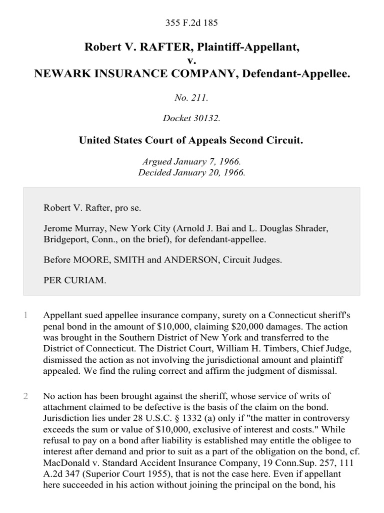 Robert v. Rafter v. Newark Insurance Company, 355 F.2d 185, 2d Cir ...