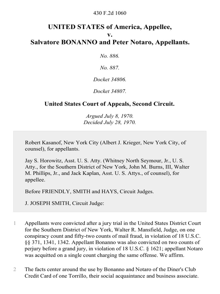 United States v. Salvatore Bonanno and Peter Notaro, 430 F.2d 1060, 2d ...