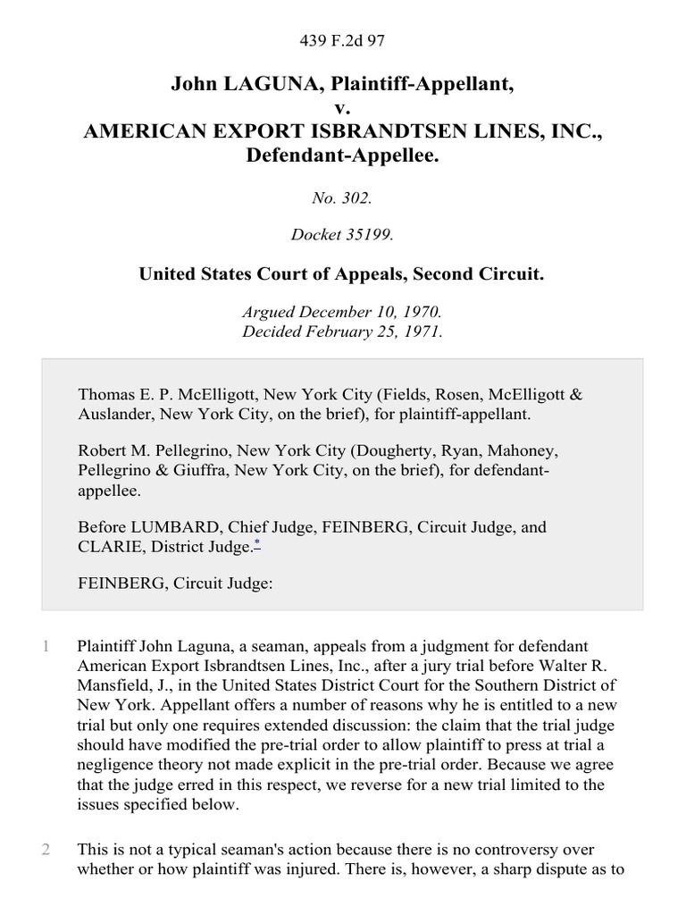 Laguna v. American Export Lines Appeal | PDF | Negligence | Lawsuit