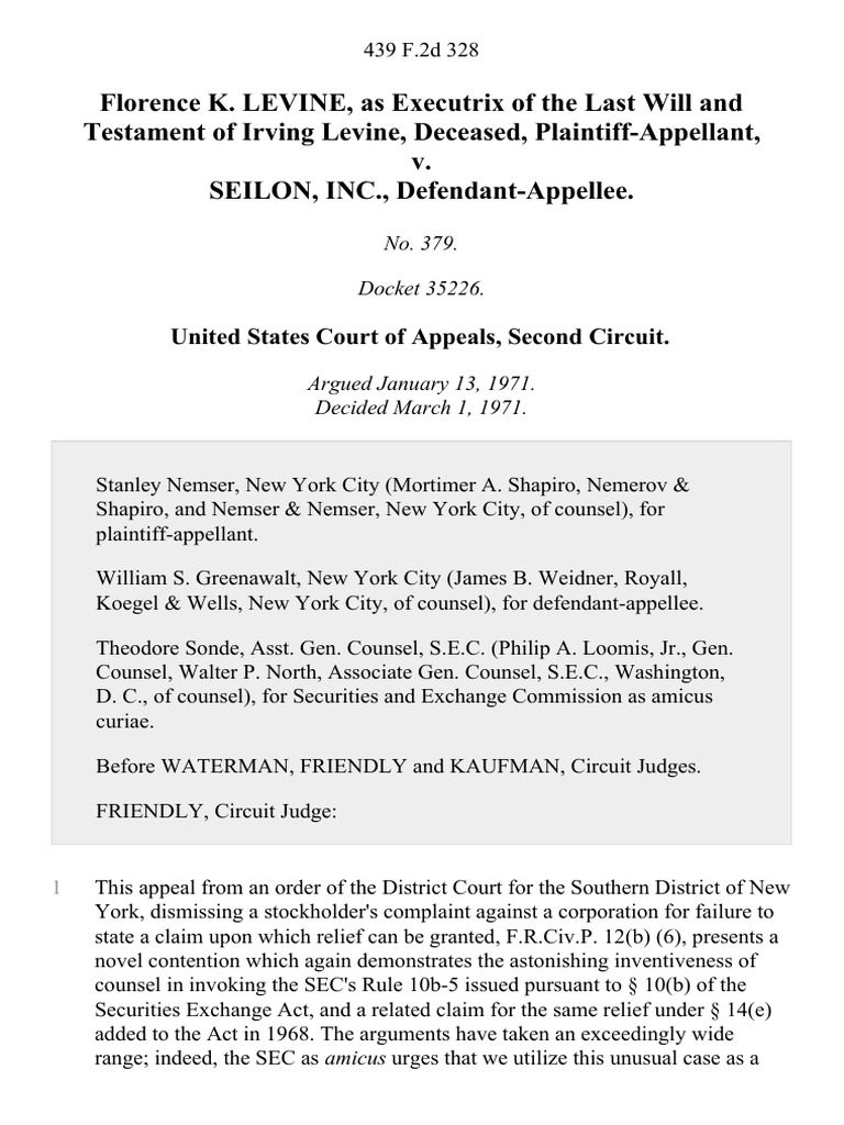 Florence K. Levine, As of The Last Will and Testament of Irving Levine ...