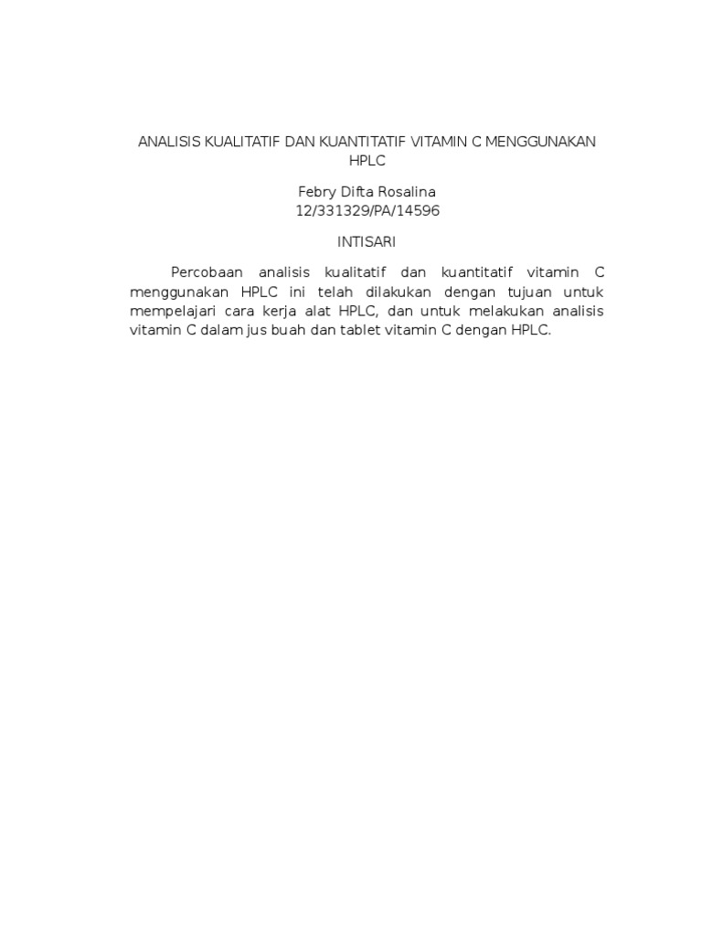 Analisis Kualitatif Dan Kuantitatif Vitamin C Menggunakan HPLC | PDF