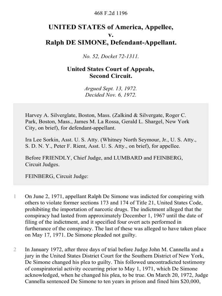 United States v. Ralph de Simone, 468 F.2d 1196, 2d Cir. (1972) | PDF ...