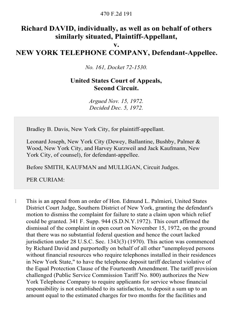 Richard David, Individually, As Well As On Behalf of Others Similarly ...