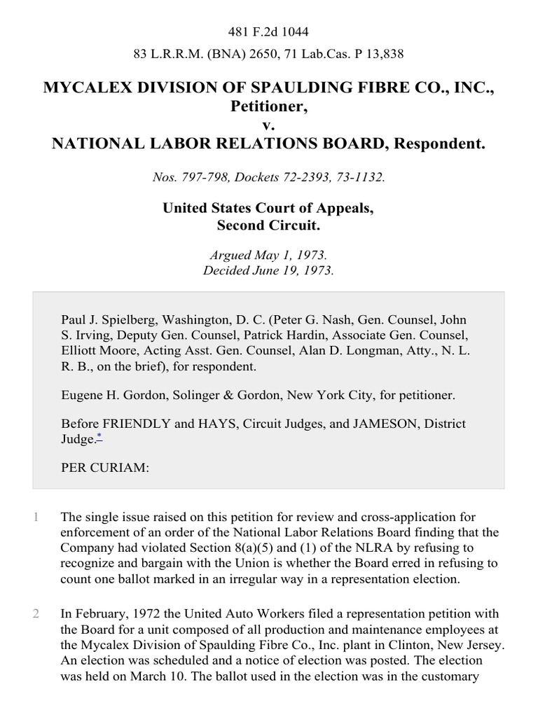 Mycalex Division of Spaulding Fibre Co., Inc. v. National Labor ...