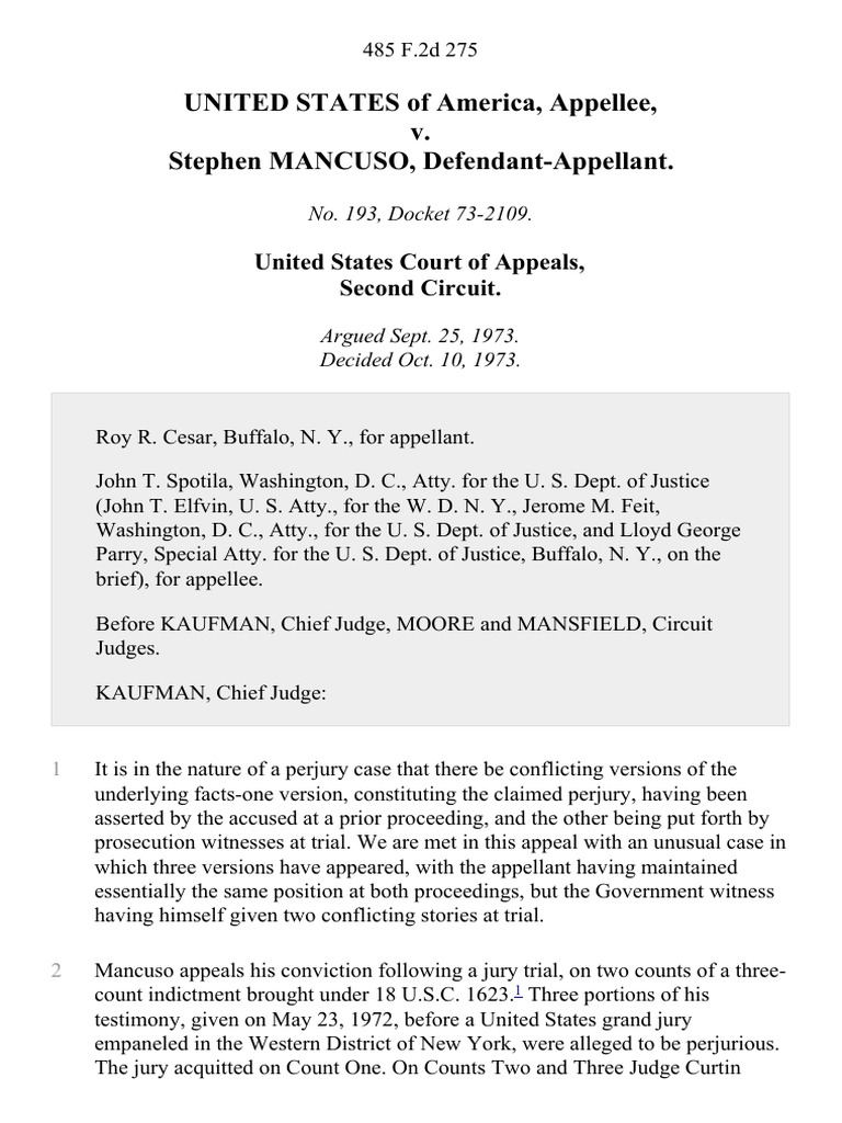 United States v. Stephen Mancuso, 485 F.2d 275, 2d Cir. (1973) | PDF ...