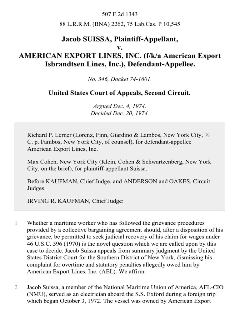 Jacob Suissa v. American Export Lines, Inc. (F/k/a American Export ...