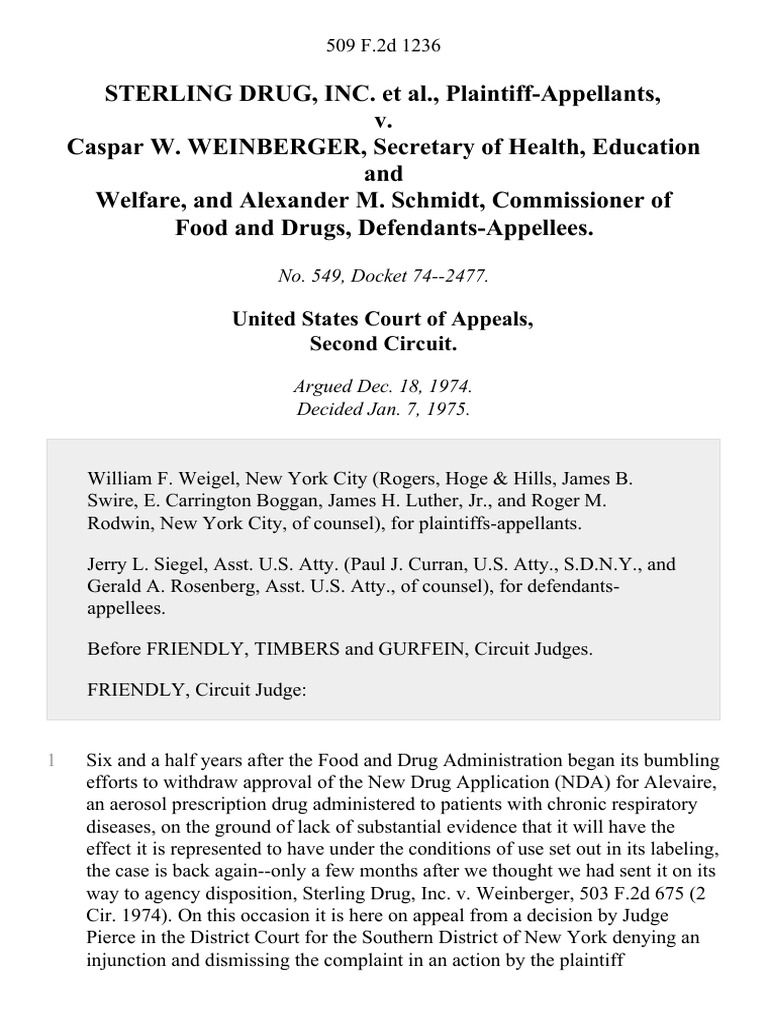 Sterling Drug, Inc. v. Caspar W. Weinberger, Secretary of Health ...