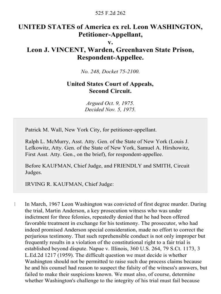 United States of America Ex Rel. Leon Washington v. Leon J. Vincent ...
