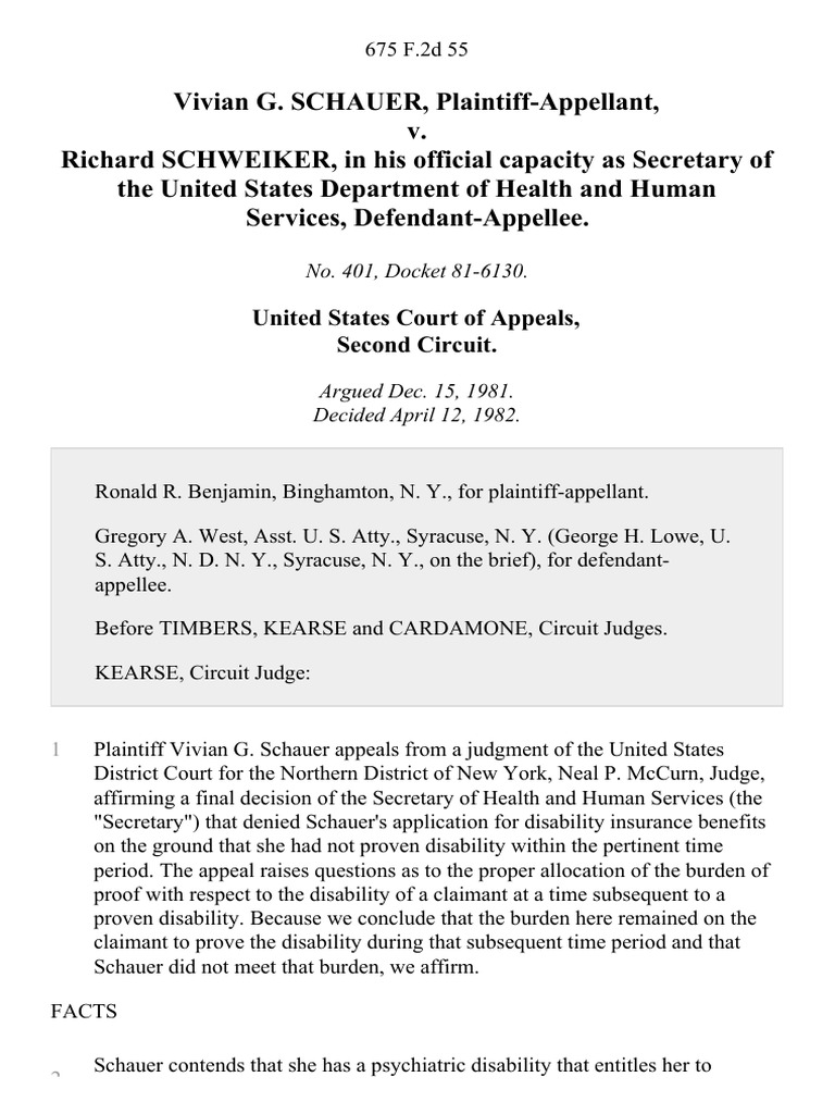 Vivian G. Schauer v. Richard Schweiker, in His Official Capacity As ...