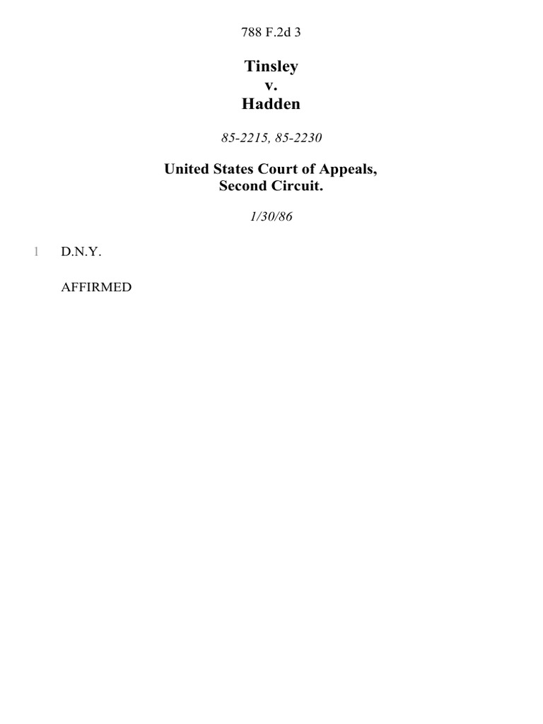 Tinsley v. Hadden, 788 F.2d 3, 2d Cir. (1986) | PDF