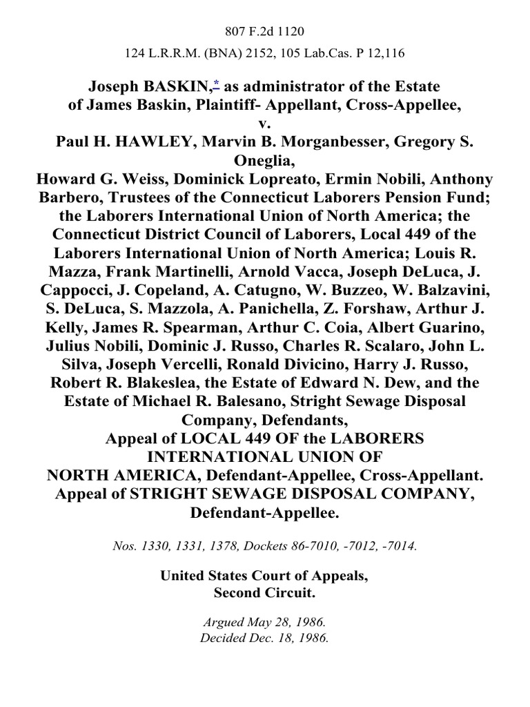 Baskin v. Laborers Union Pension Case | PDF | Intentional Infliction Of ...