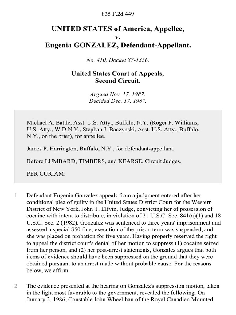 United States v. Eugenia Gonzalez, 835 F.2d 449, 2d Cir. (1987) | PDF ...