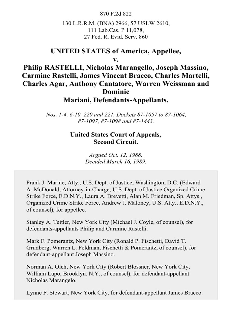 United States v. Philip Rastelli, Nicholas Marangello, Joseph Massino ...