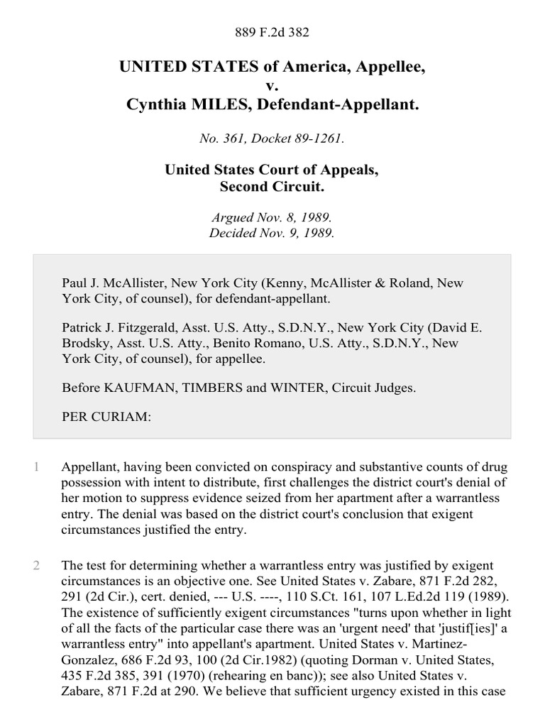 United States v. Cynthia Miles, 889 F.2d 382, 2d Cir. (1989) | PDF ...