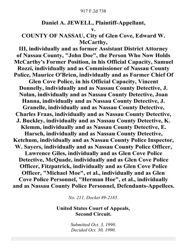 Daniel A. Jewell v. County of Nassau, City of Glen Cove, Edward W ...