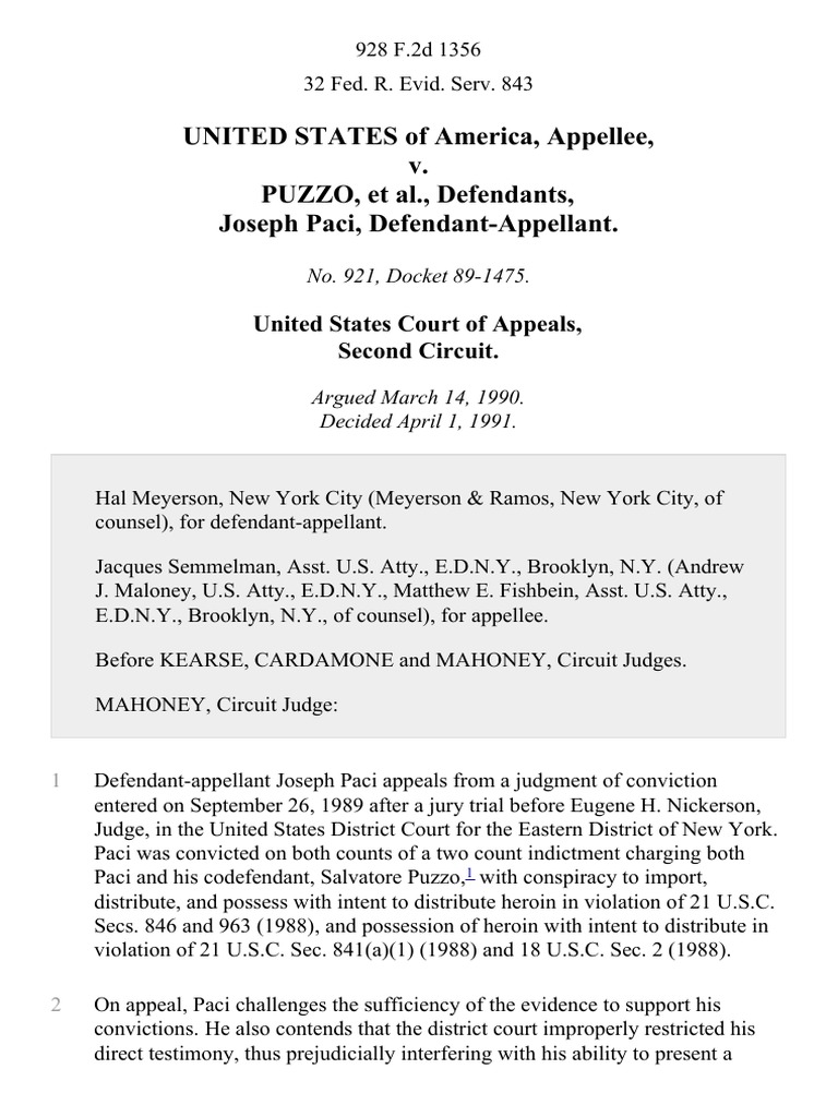 United States v. Puzzo, Joseph Paci, 928 F.2d 1356, 2d Cir. (1991 ...