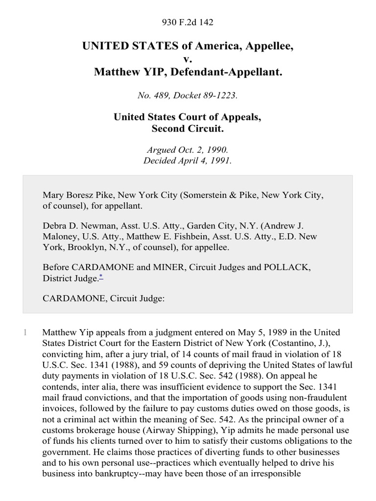 United States v. Matthew Yip, 930 F.2d 142, 2d Cir. (1991) | Download ...