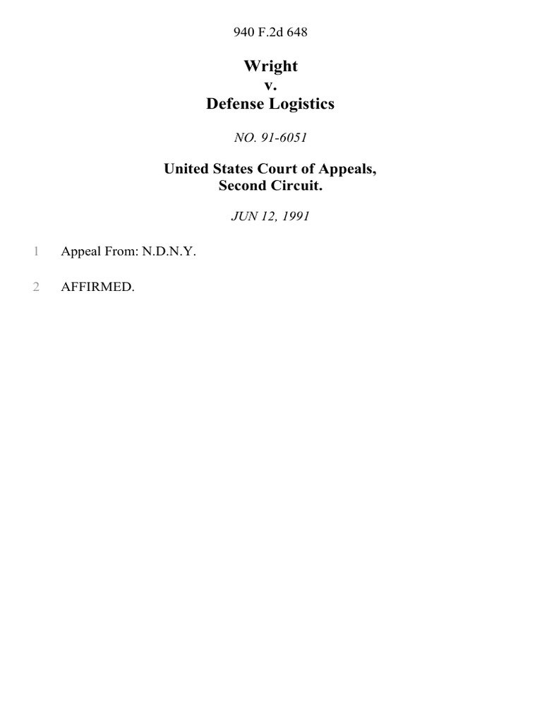 Wright v. Defense Logistics, 940 F.2d 648, 2d Cir. (1991) | PDF