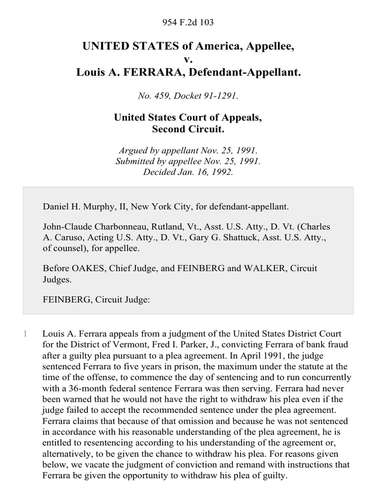 United States v. Louis A. Ferrara, 954 F.2d 103, 2d Cir. (1992) | PDF ...